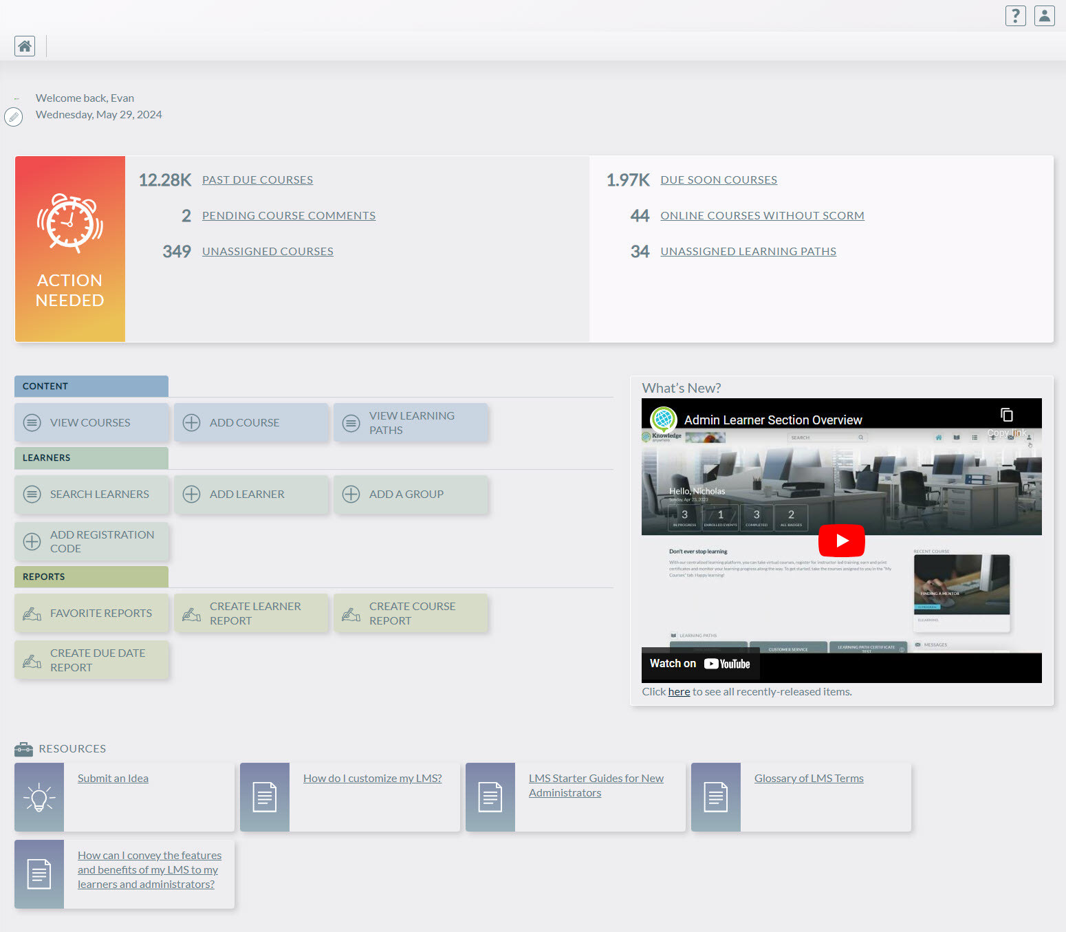 Admin Homepage Overview