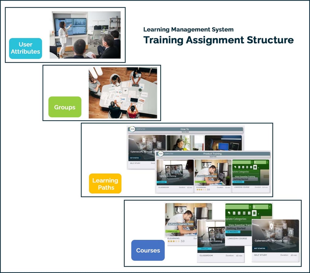 How is training assigned and structured in the LMS?