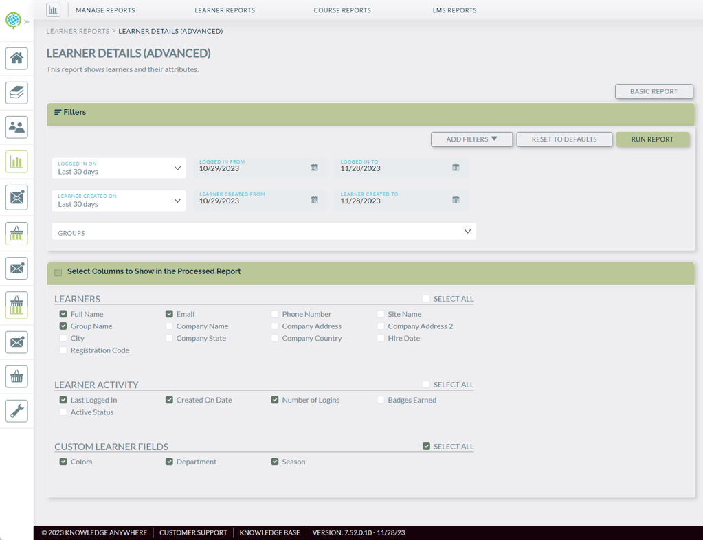 Learner Reports - Learner Details
