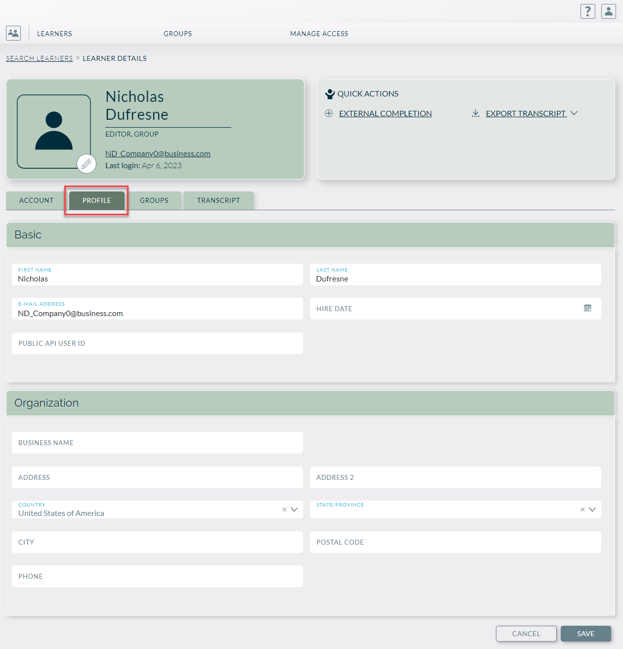 Learner Details Overview