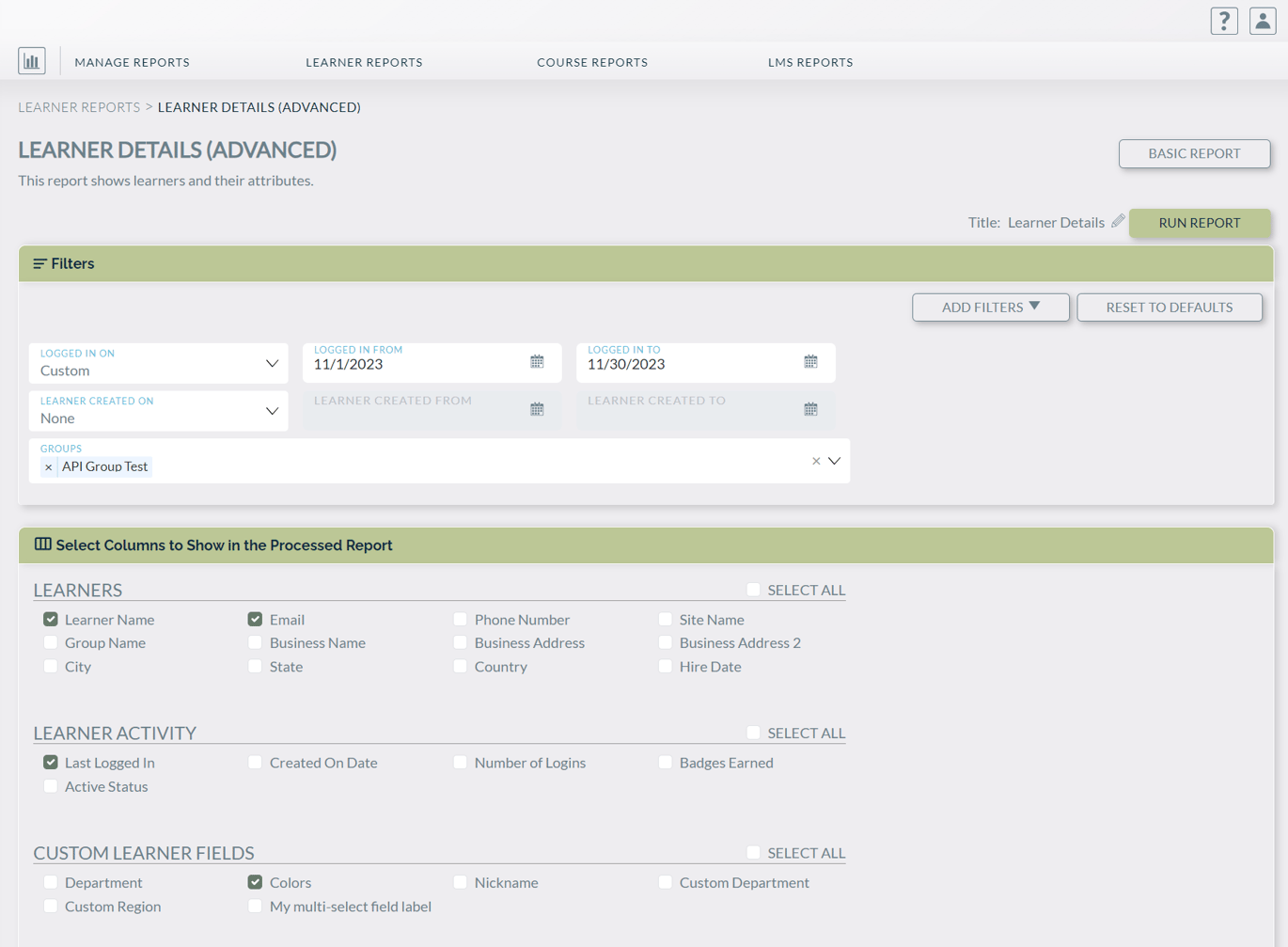 Learner Reports - Learner Details