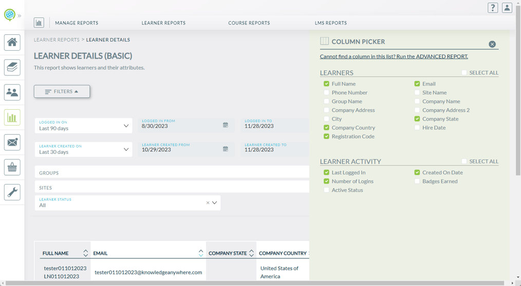 Learner Reports - Learner Details