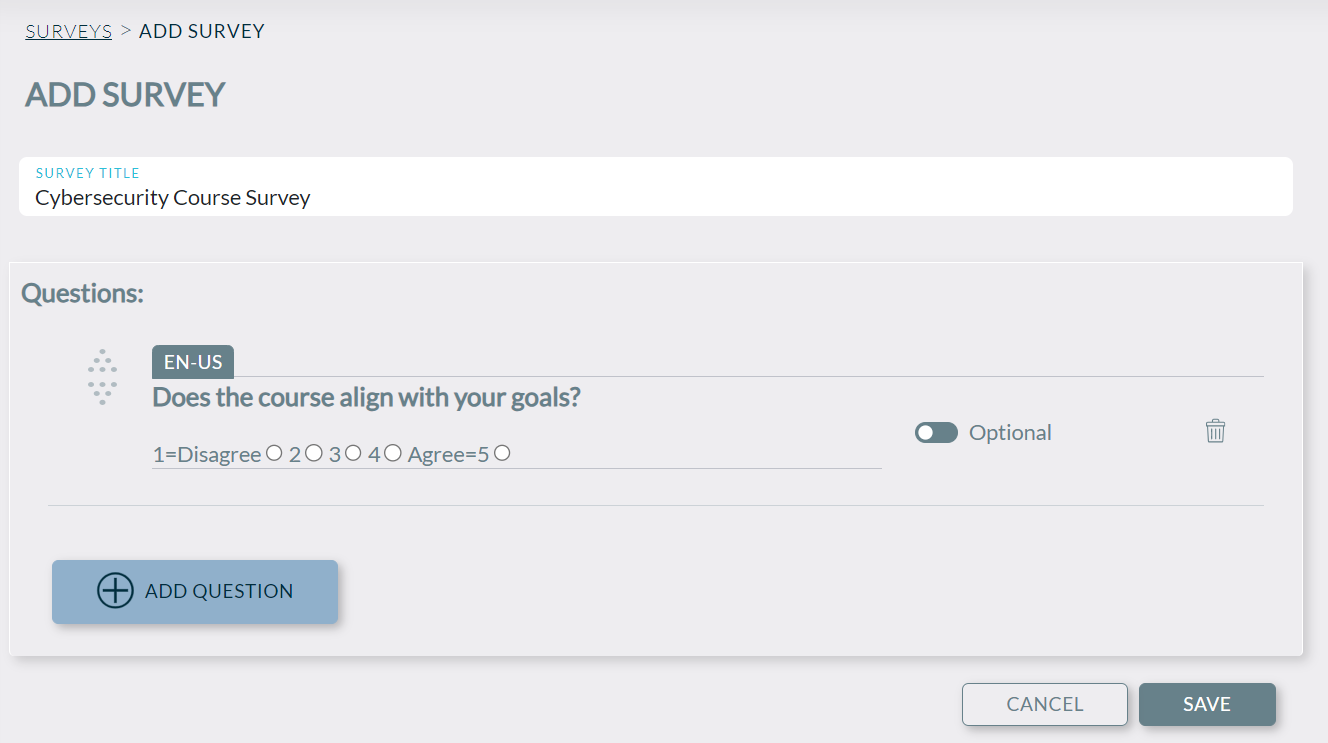 How do I create a new course survey and add it to a course?