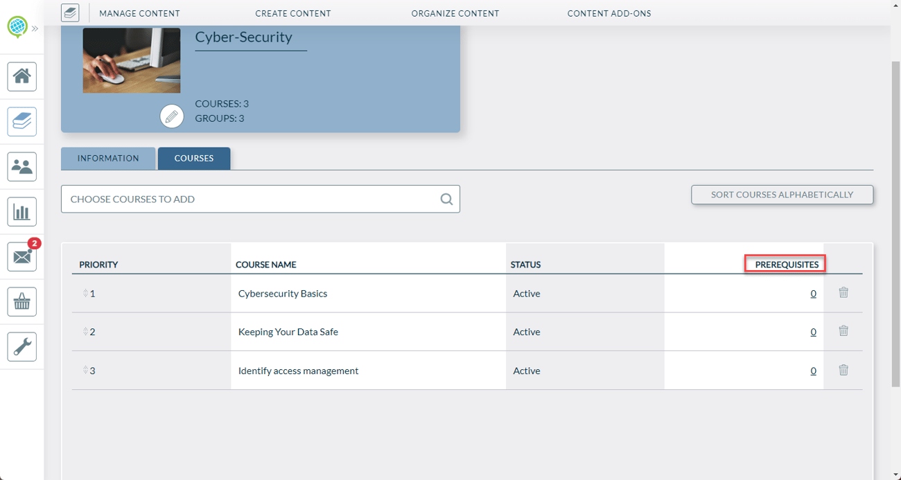 How do I assign prerequisites to courses in learning paths?