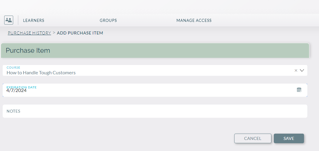 Learner Purchase History